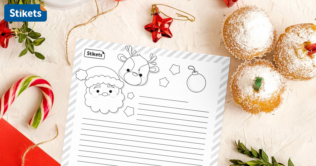 Lettre avec personnages de Noël à écrire et à colorier - Stikets