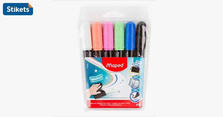 6 Marqueurs effaçables pour vitres Maped Color'Peps - Stikets